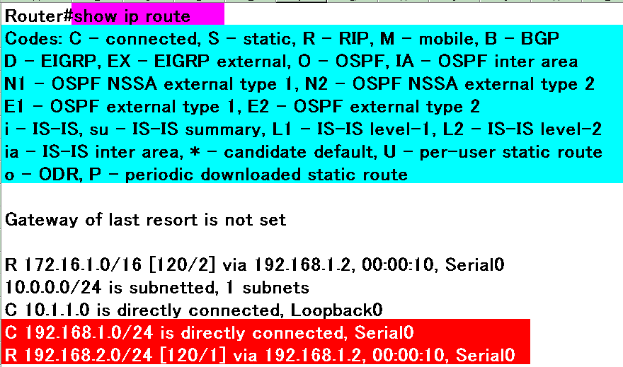 ルーティングプロトコルの確認
